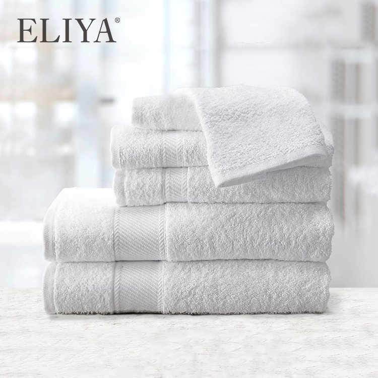 Hiltion High Quality 5 Star Hotel Towel Set Jacquard Satin White Towel