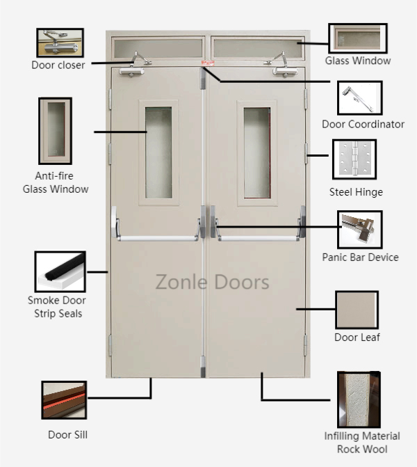 FD30 Interior Steel Emergency Fire Resistance Exit Doors With Half ...