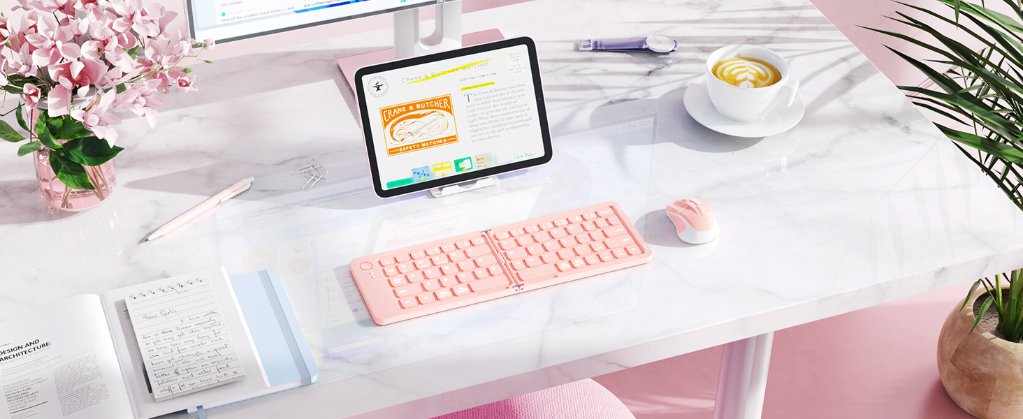 Pink Foldable Keyboard and Mouse - Meetion