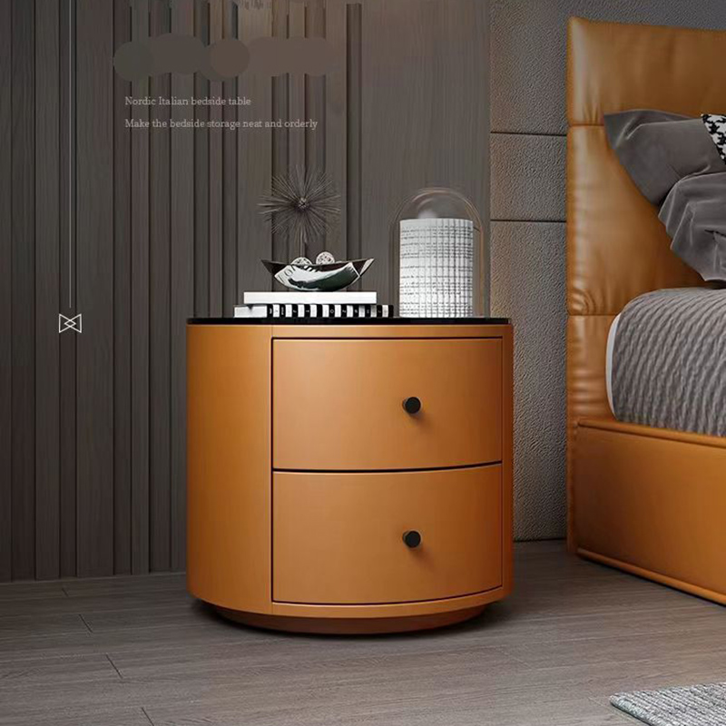 Round Simple Solid Wood Rock Panel Bedside Table - Linerbang Furniture