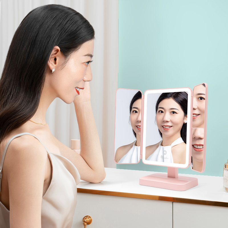 3 Ways Tri-fold Mirror Desktop Mirror with Led
