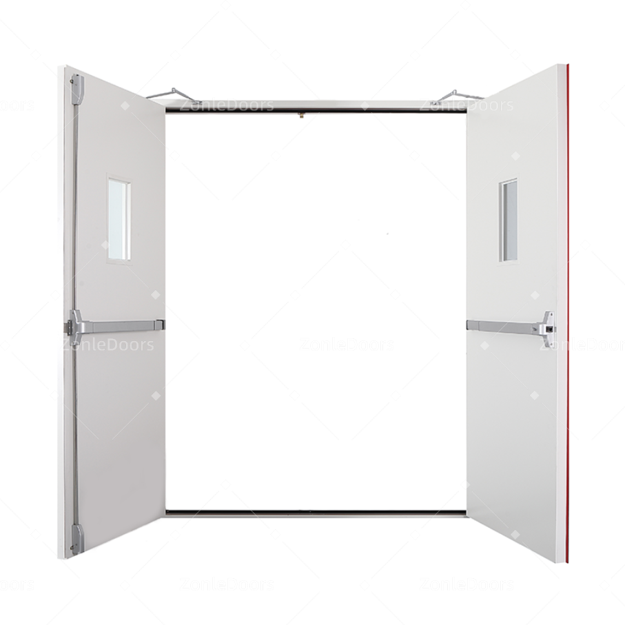 Two-Leaf Fire Rated Commercial Metal Double Eixt Doors with Panic Bar ...