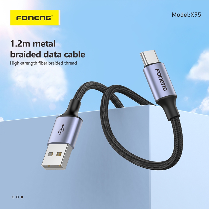 FONENG 1.2M Tête Métallique Tressée 3A 60W PD20W Câble X95 - FONENG