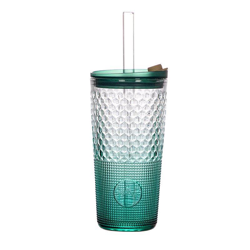 Clear Glass Cup With Straw And Lid Hobnail Beaded For Water Beverage ...