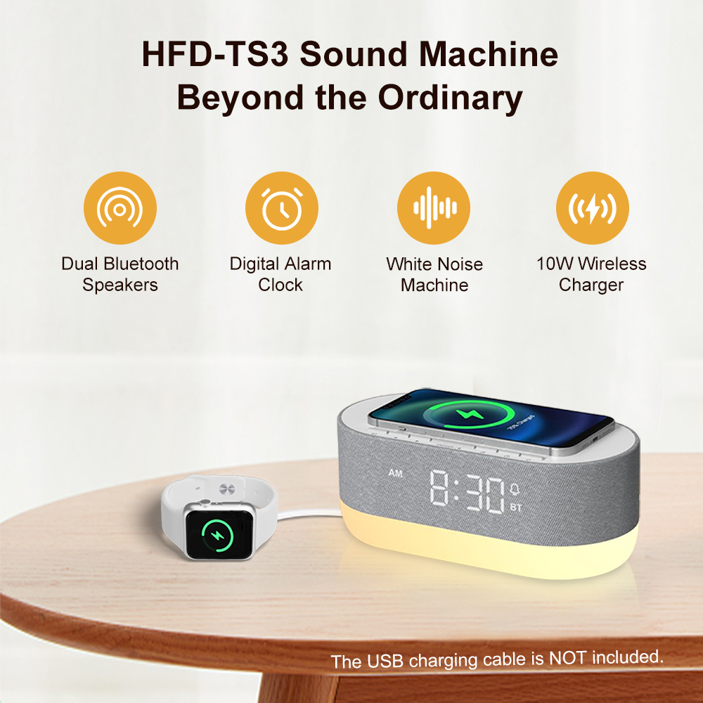 Hi-Fid Smart BT Speaking Clock Wireless Charger White Noise Machine HFD ...