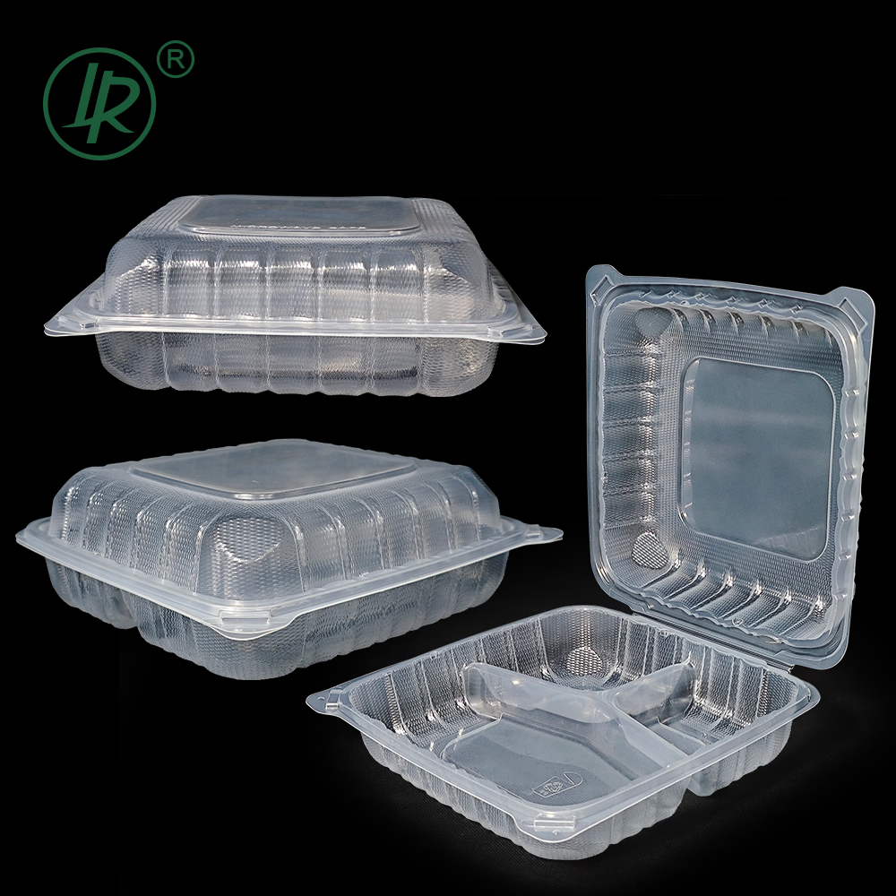 9"x9" Clear Clamshell Takeaway Boxes 3 Compartment Container - Lrpacking