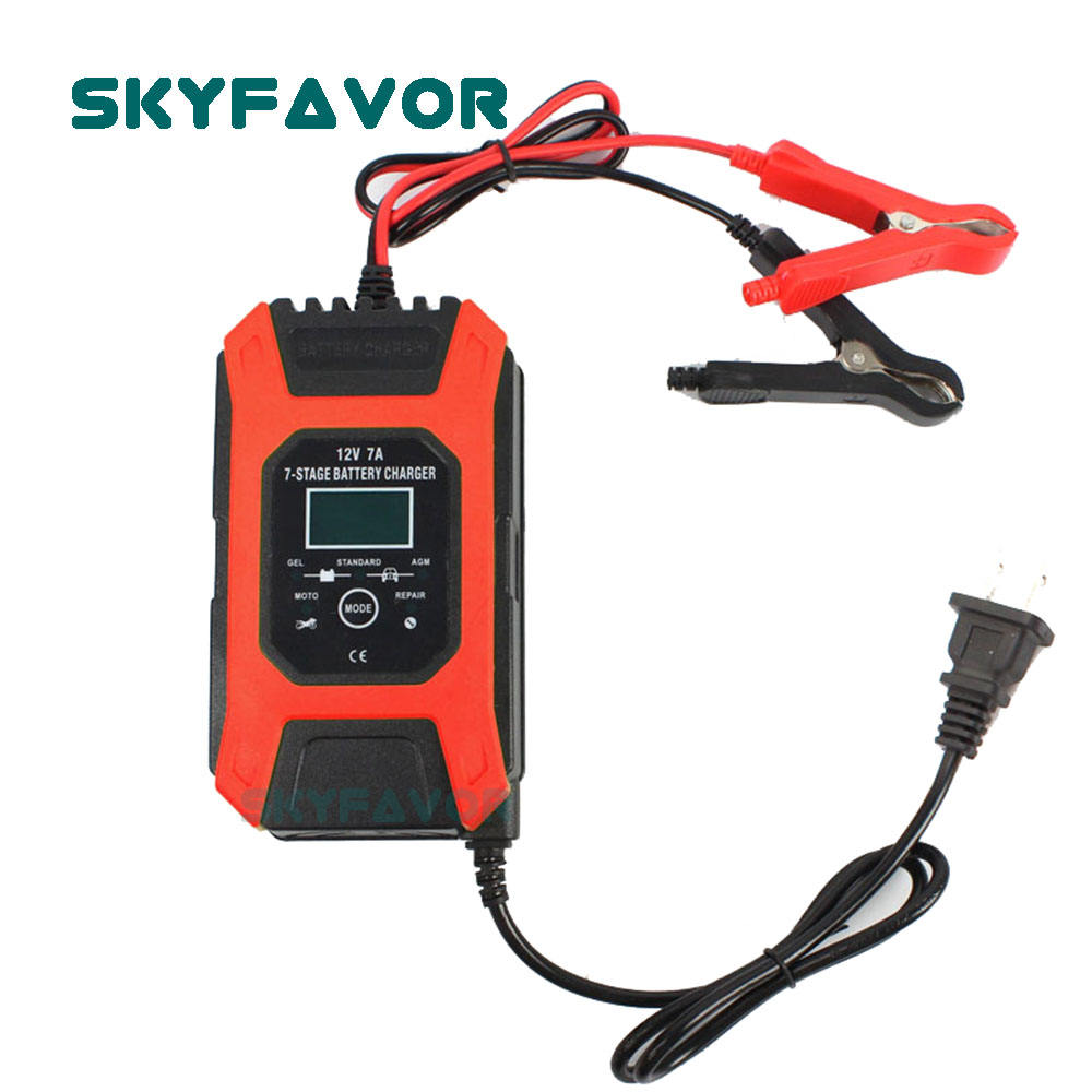Automatische 7-traps pulsreparatie-acculader 12V 7A motorfiets-auto ...