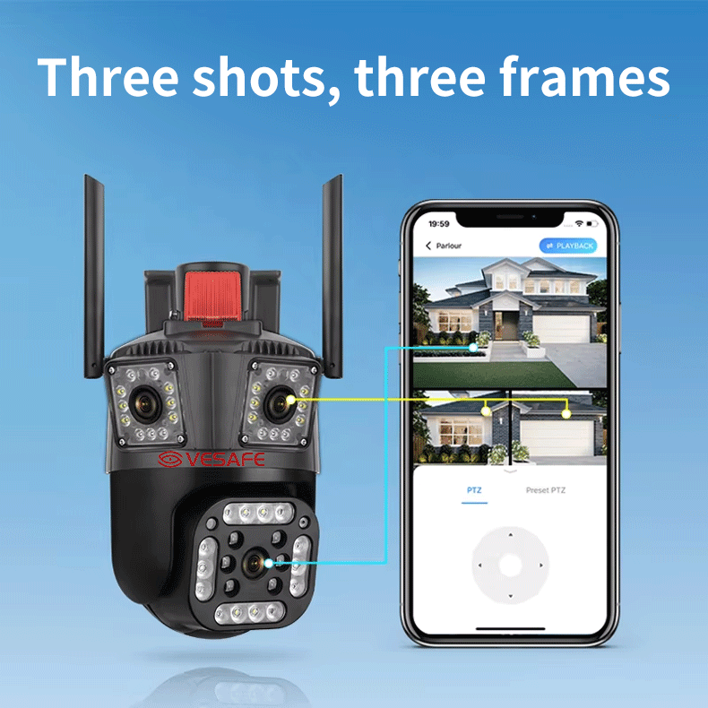 V380 Pro Wifi Three Lens IP Wireless Security Camera - VESAFE