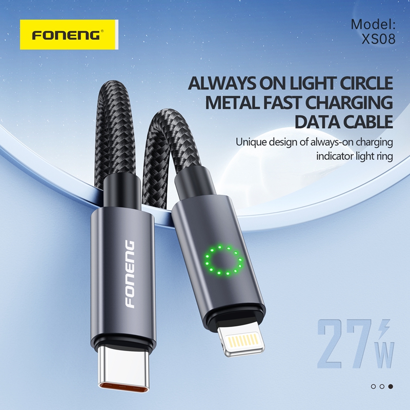 FONENG 1.2M Metal Head Green Light Fast Charging Braided Cable XS08 - FONENG