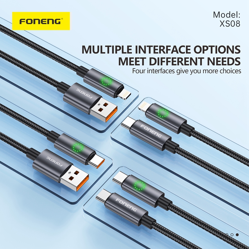 FONENG 1.2M Metal Head Green Light Fast Charging Braided Cable XS08 - FONENG