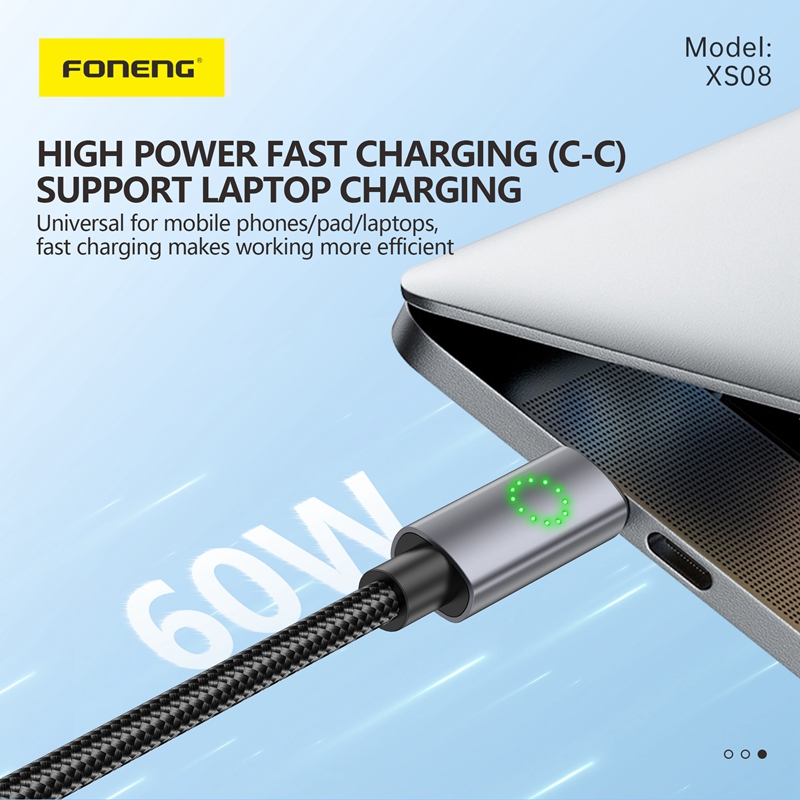 FONENG 1.2M Metal Head Green Light Fast Charging Braided Cable XS08 - FONENG