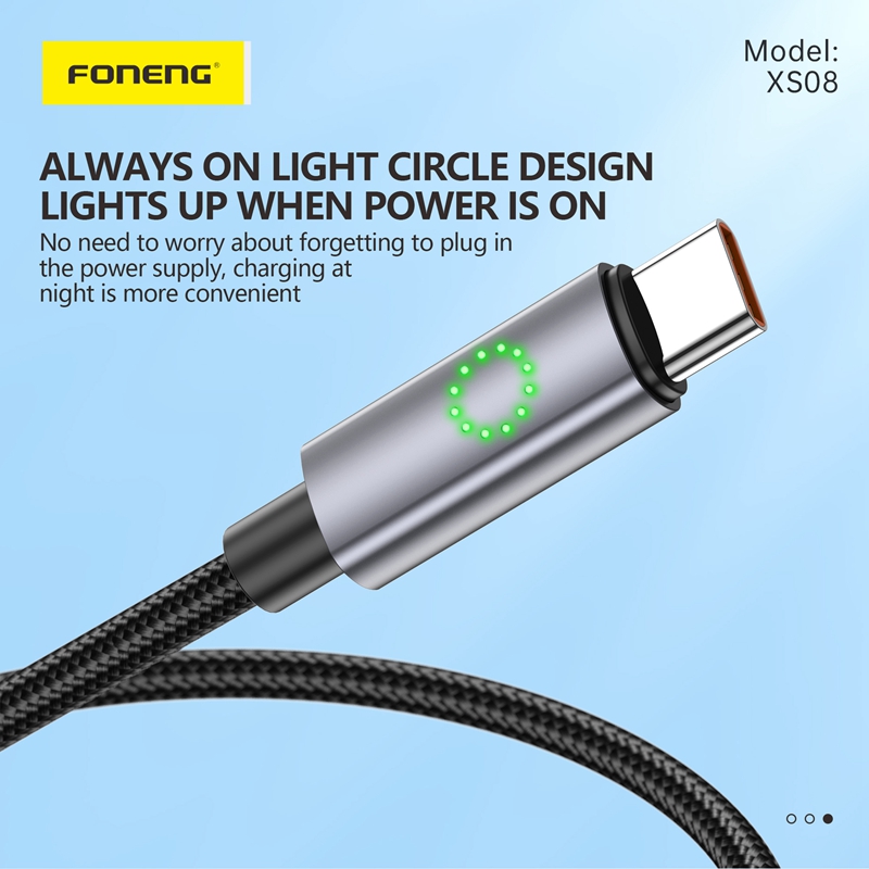 FONENG 1.2M Metal Head Green Light Fast Charging Braided Cable XS08 - FONENG