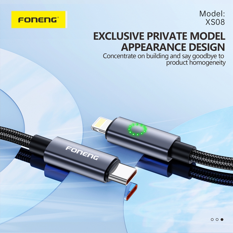 FONENG 1.2M Metal Head Green Light Fast Charging Braided Cable XS08 - FONENG