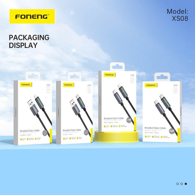 FONENG 1.2M Metal Head Green Light Fast Charging Braided Cable XS08 ...