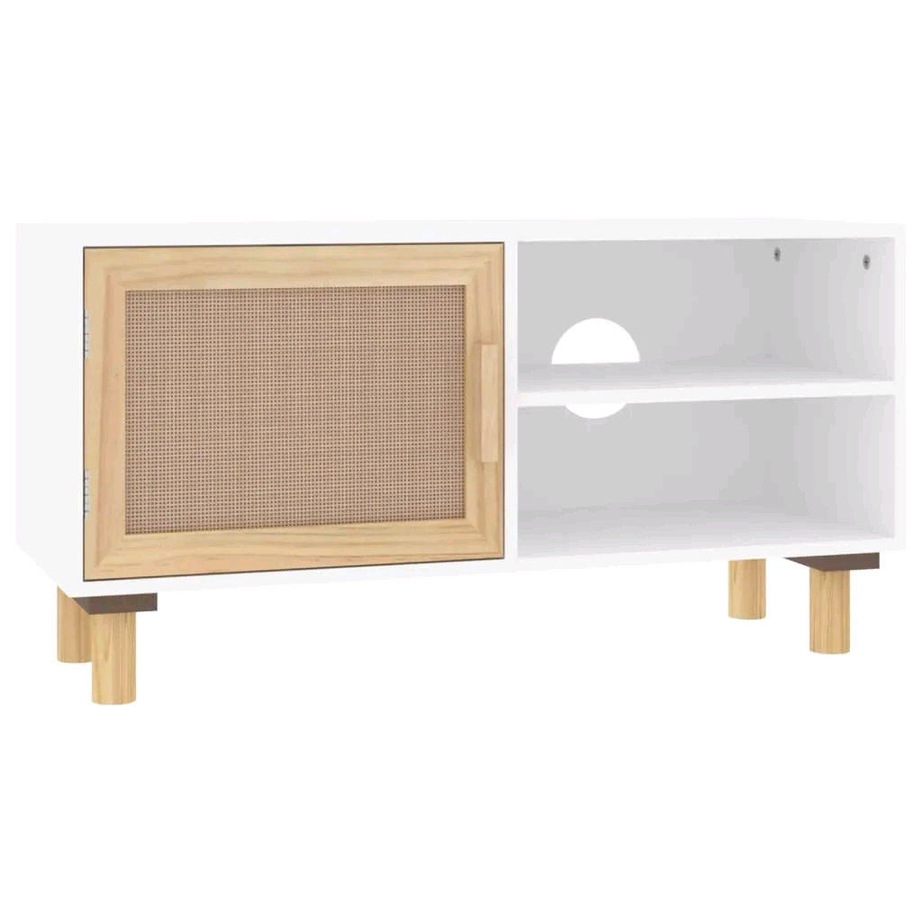 Wood Rattan TV Cabinet White 80x30x40 Cm MDF - Combohome