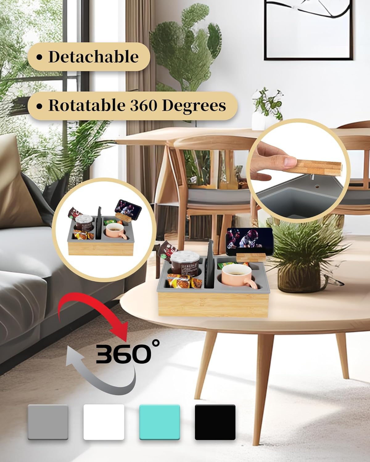 Bamboo Couch Cup Holder, Handy Silicone Bamboo Couch Caddy with ...