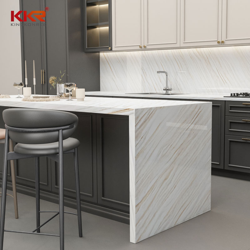 New Design White Low Silicon Calacatta Polish Surface Big Slab Engineer Solid Surface KKR-8925 ...