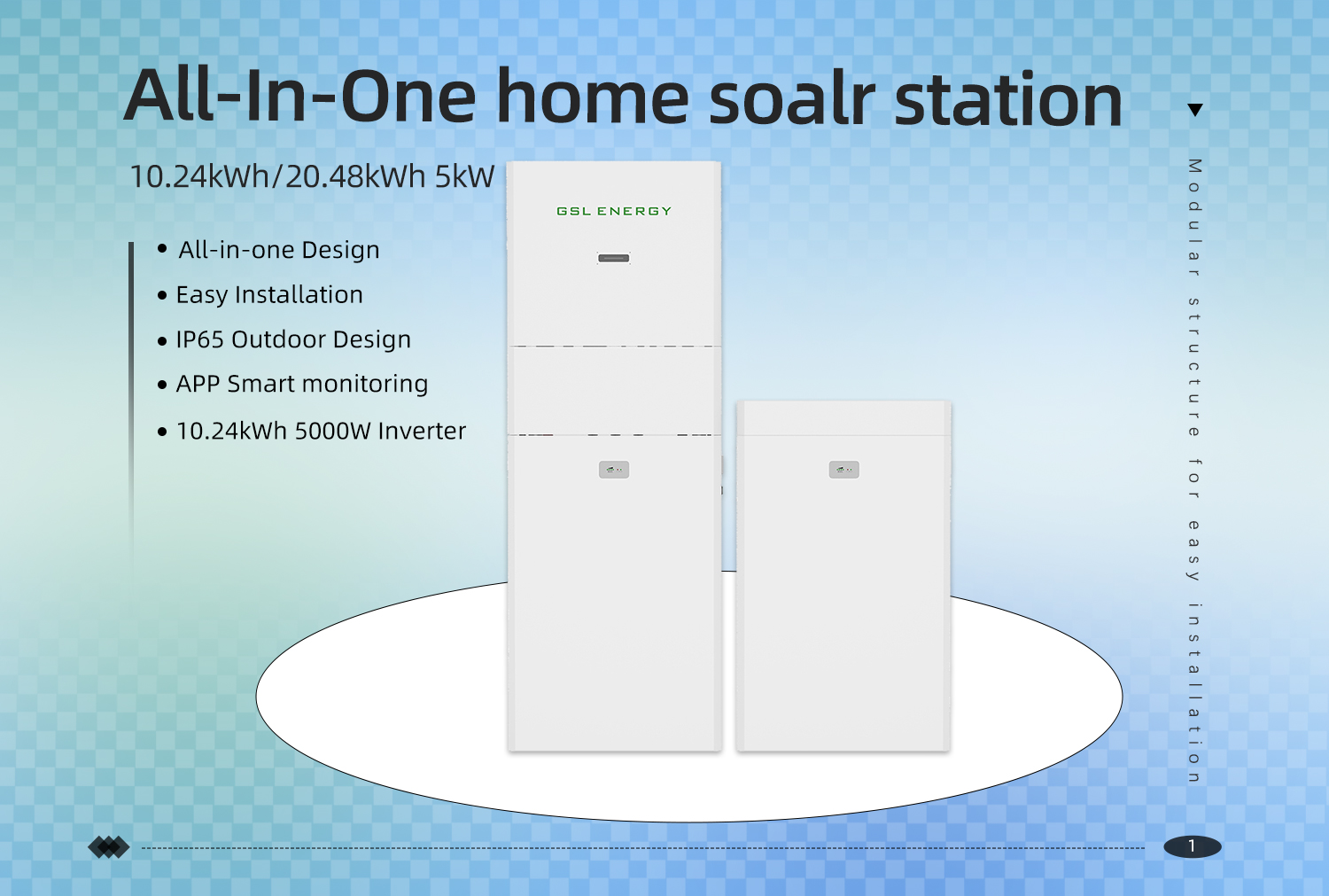 Lithium Battery Energy Storage System 10.24kWh/20.48kWh 5kW All in One Solar System | GSL ENERGY