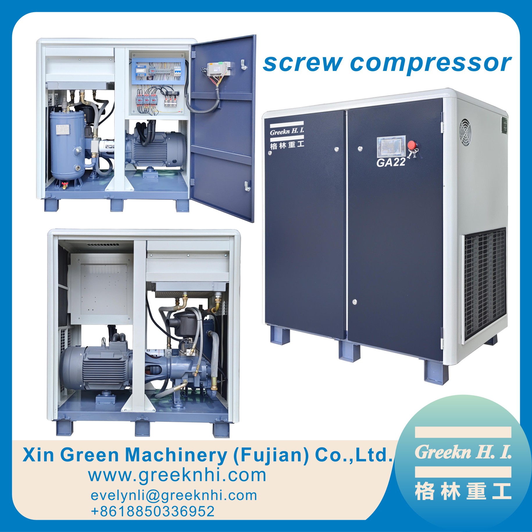 GA22 22kW Fixed Speed Screw Air Compressor Greeknhi Screw Air ...