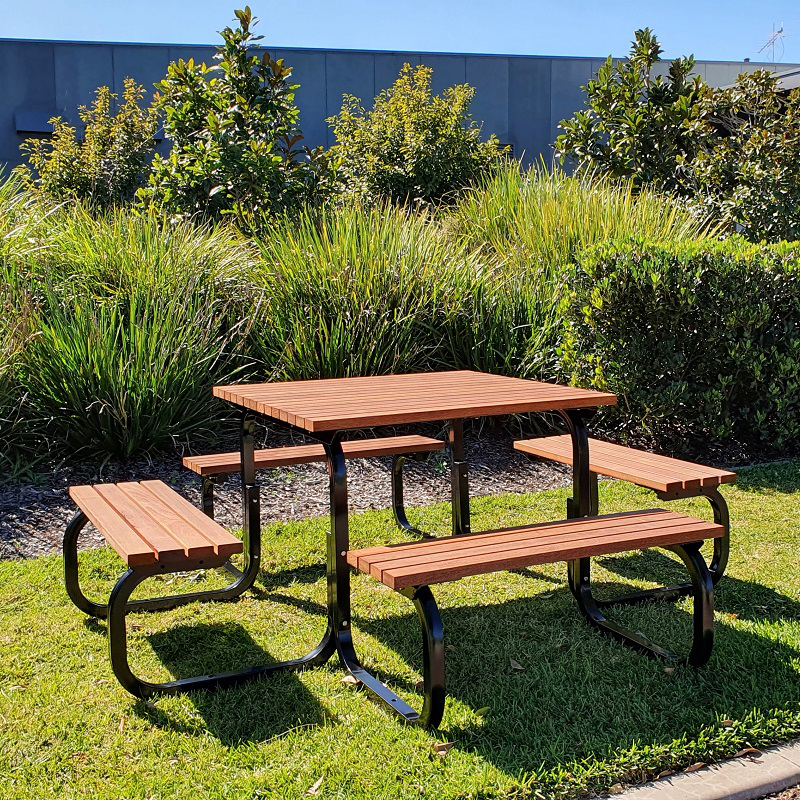 Outdoor Park Quad Rectangular Hardwood Picnic Table | Arlau