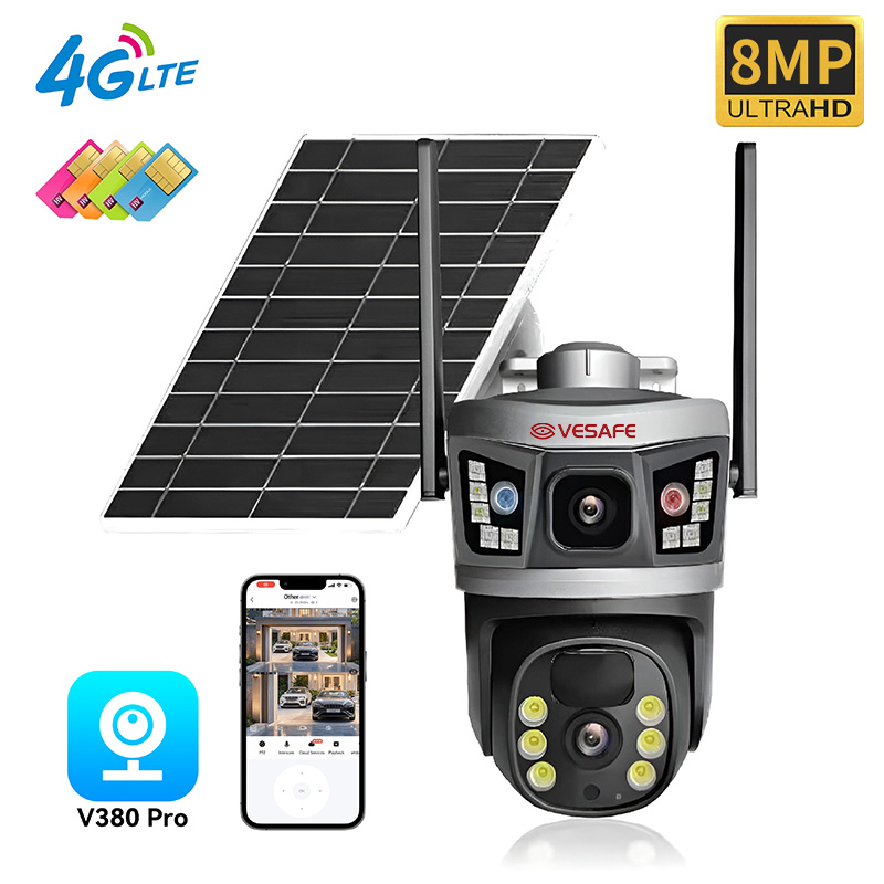 4K V380 Pro Dual Lens 8MP Solar 4G CCTV Camera | VESAFE