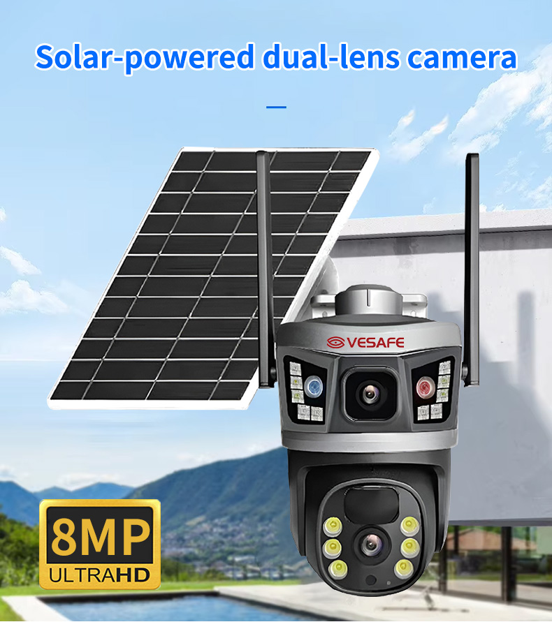 4K V380 Pro Dual Lens 8MP Solar 4G CCTV Camera | VESAFE