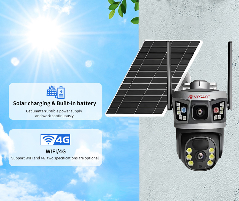 4K V380 Pro Dual Lens 8MP Solar 4G CCTV Camera | VESAFE