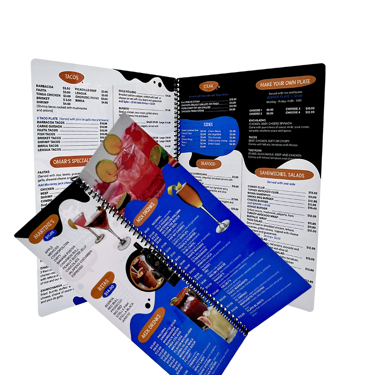 Menú de PVC Libro impermeable Impresión de PVC en espiral | Vistoso