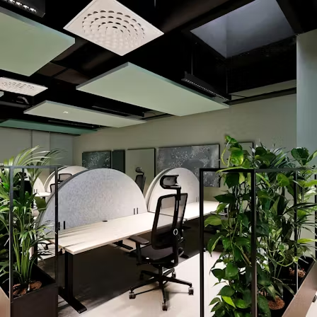 Transform Your Workspace with Bold Dark Green Ceilings