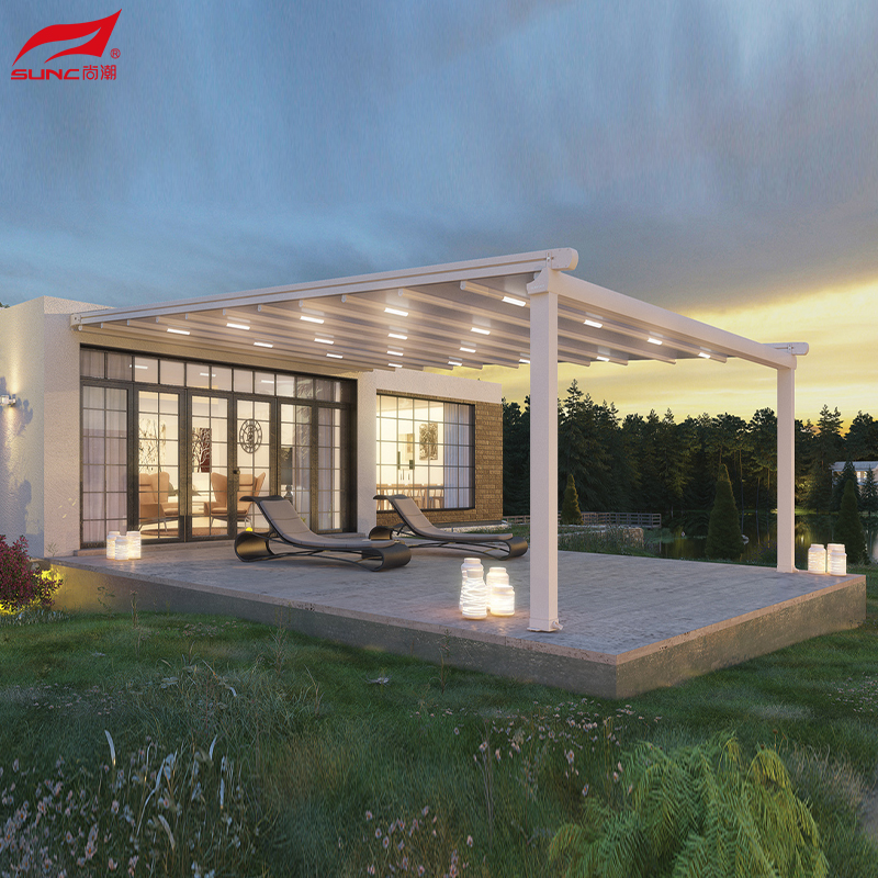 Outdoor Restaurant Design Waterproof PVC Retractable Roof Pergola | SUNC