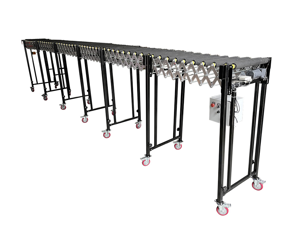 High Chassis Extendable Powered Rubber Roller Conveyor for 50KG Bags ...
