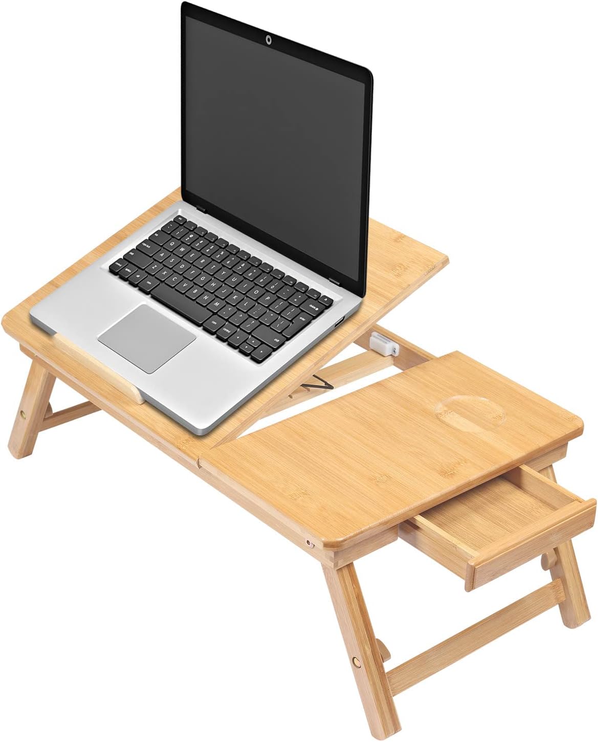 Bamboo Foldable Laptop Table with Drawer and Feet for Standing | Combohome