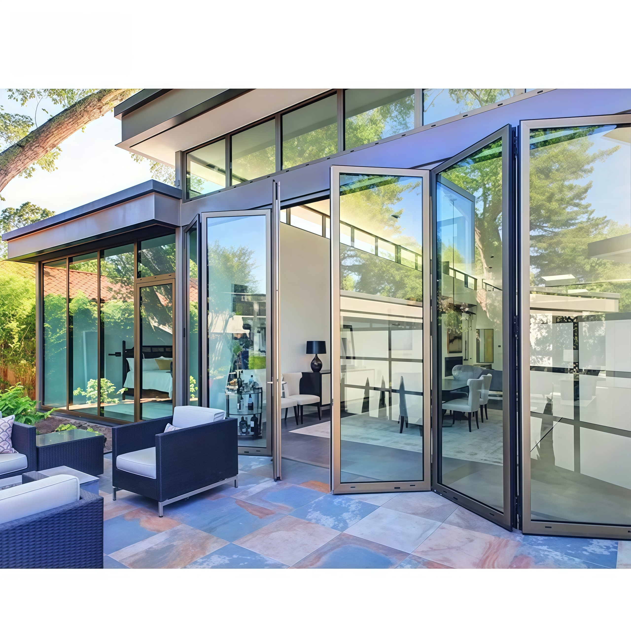 Triple Accordion Entrance Aluminium Glass Sliding Folding Door Balcony ...
