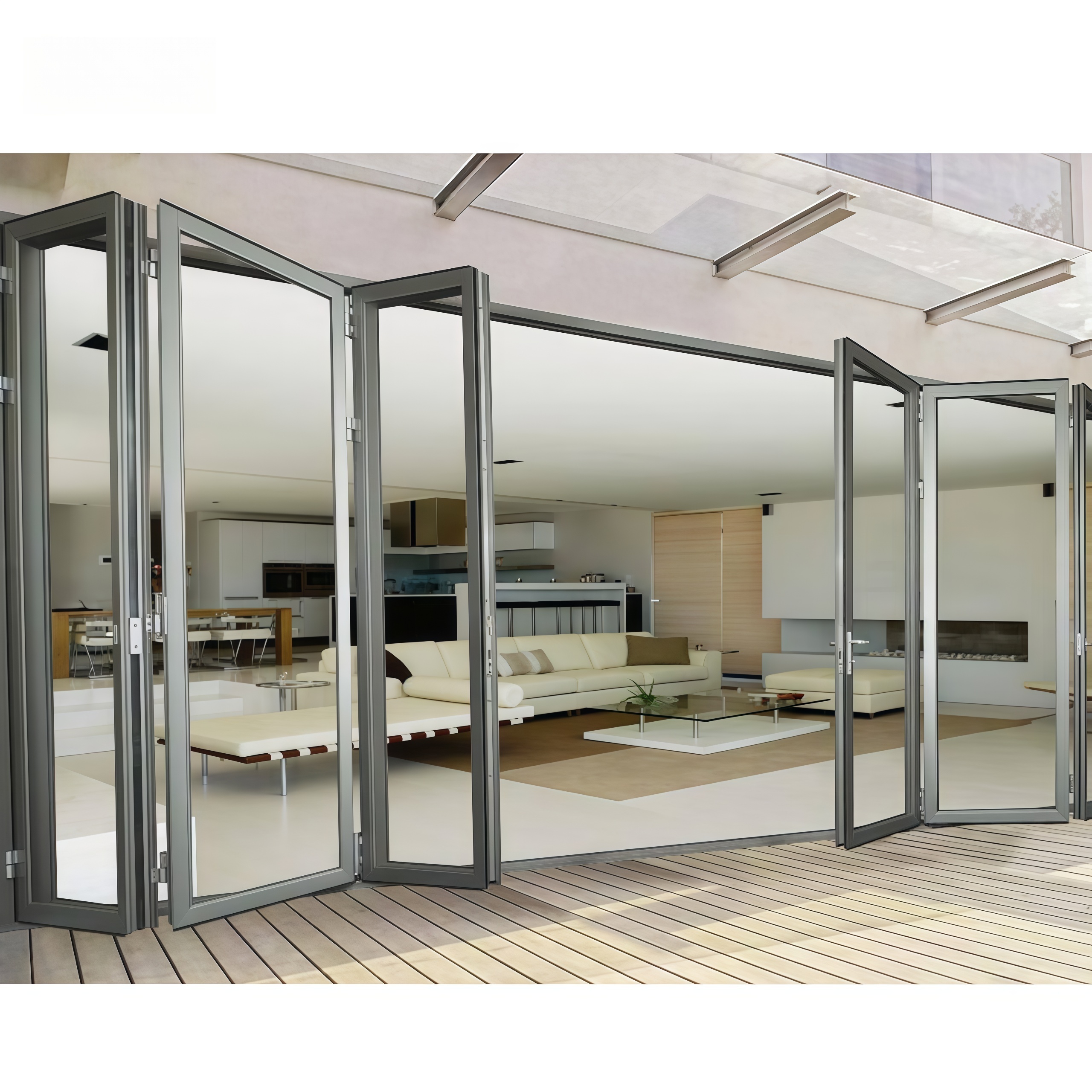 Triple Accordion Entrance Aluminium Glass Sliding Folding Door Balcony ...