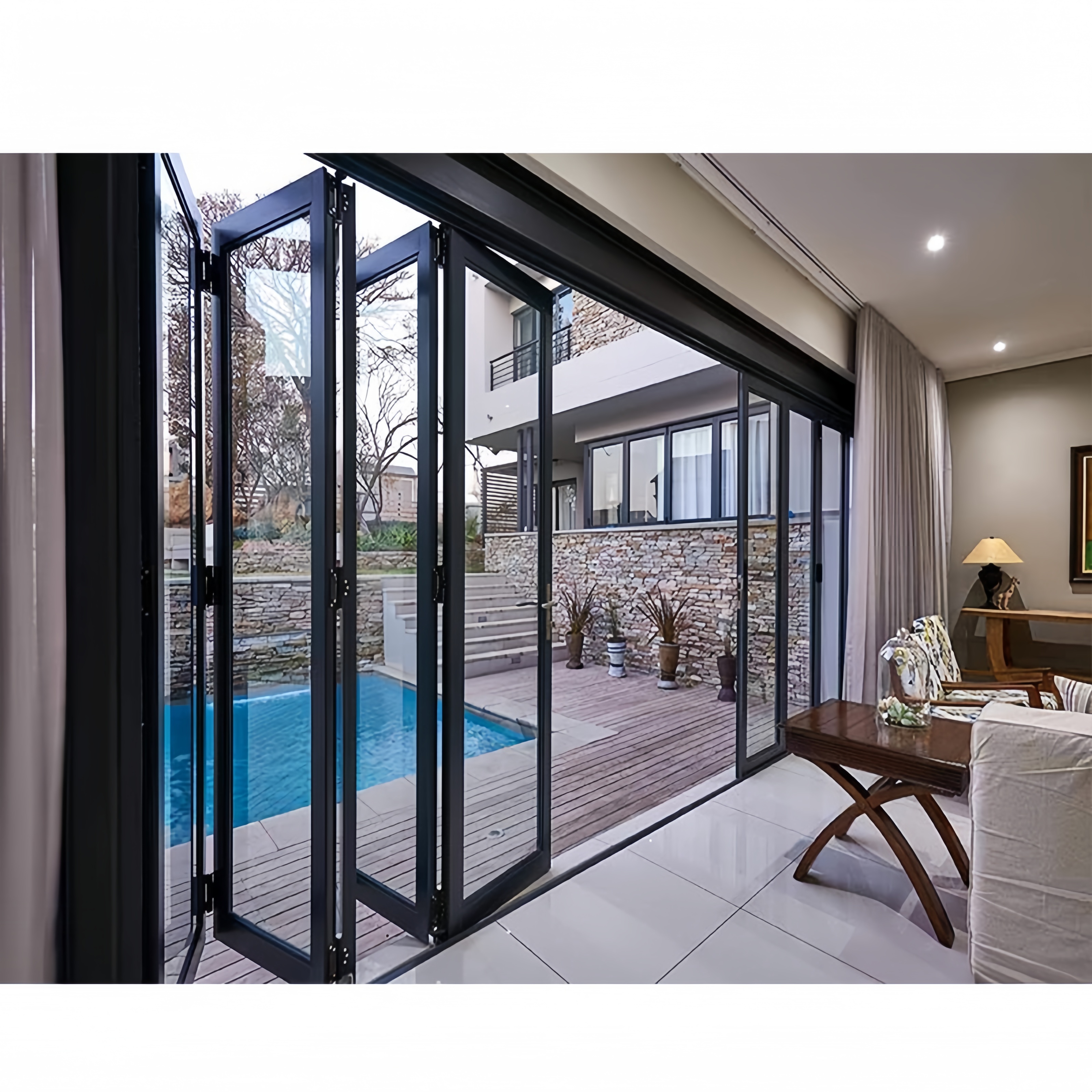 Triple Accordion Entrance Aluminium Glass Sliding Folding Door Balcony ...