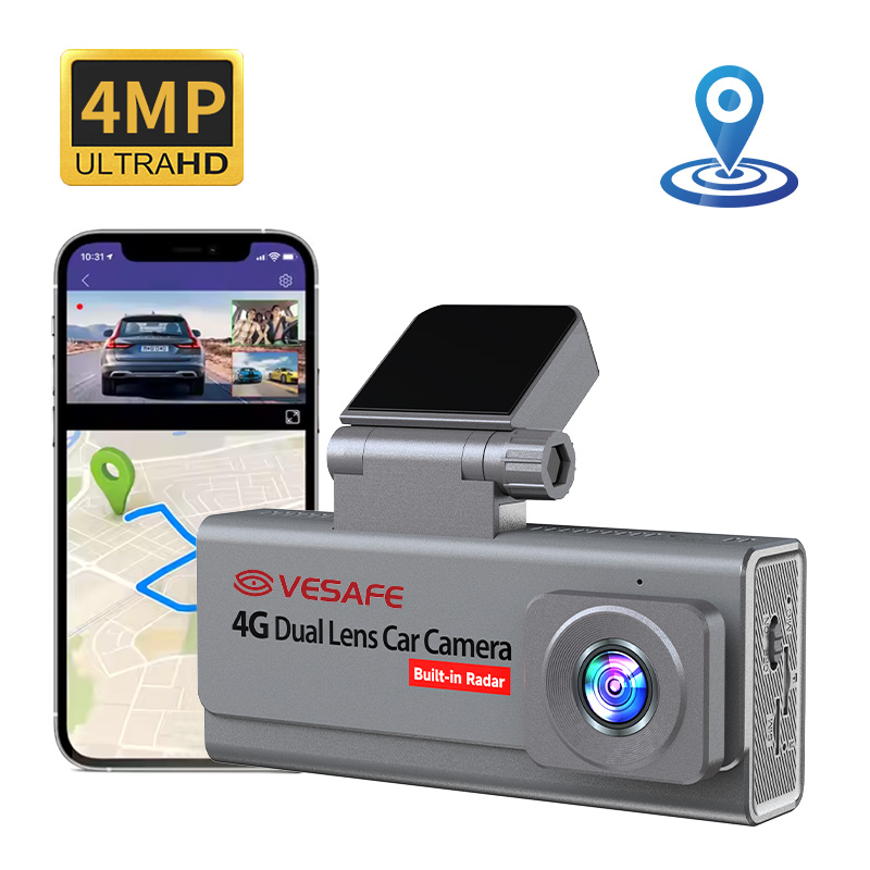 HD 4MP 4G GPS Dual Lens Dash Cam Black Car DVR Microwave Radar Parking ...