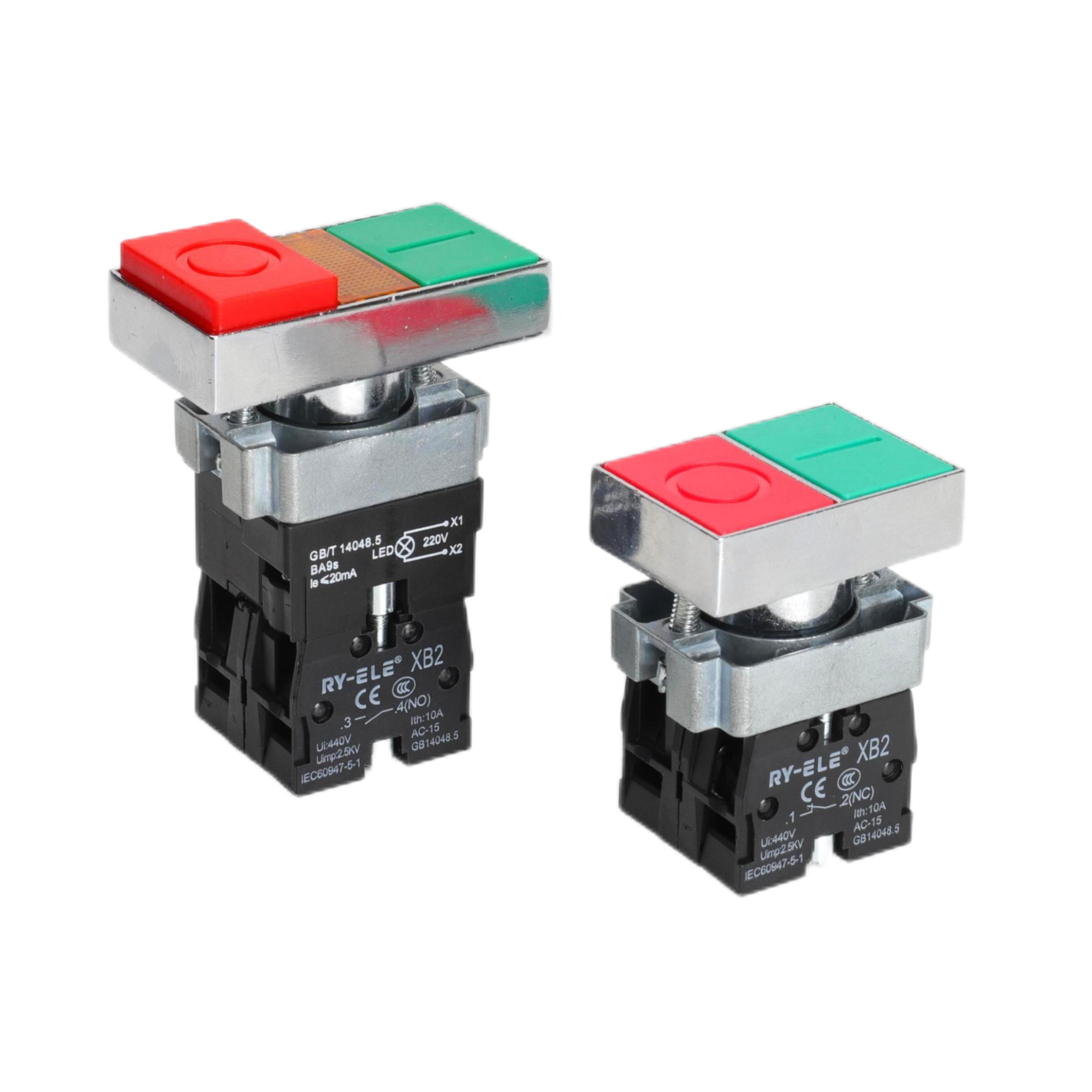 10a 22 mm Botón doble de conexión con luz RY-ELE | RY-ELE