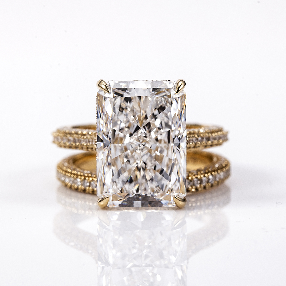 MSR-1808 18K Yellow Gold Custom Ring 10CT Radiant Cut Big Diamond ...