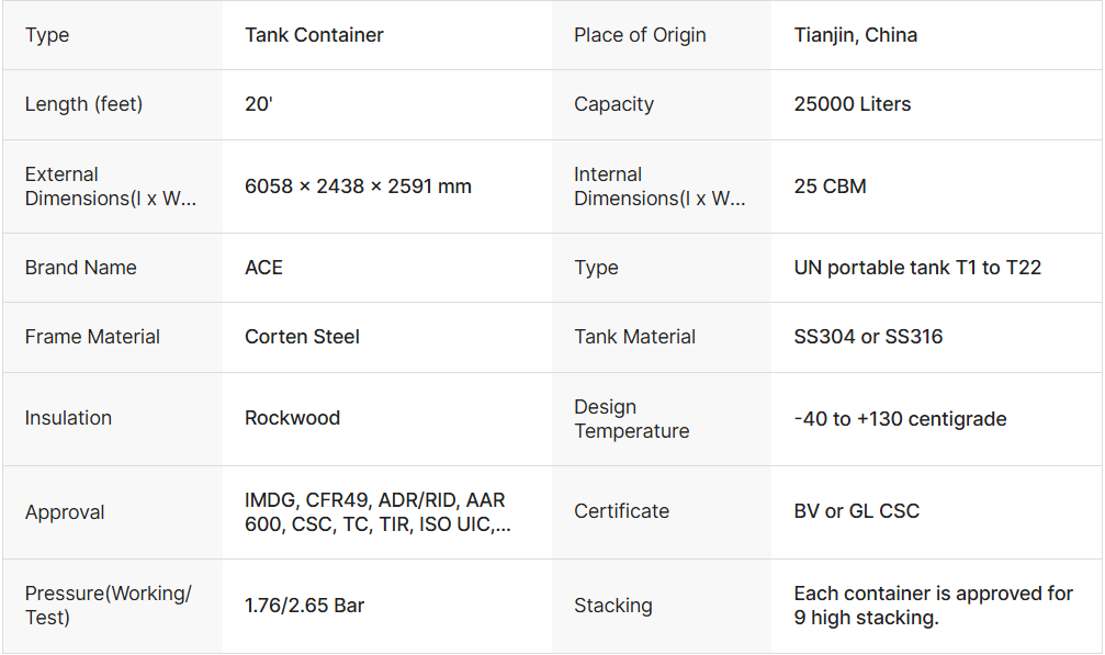 T14 ASME Standard 25000L Capacity New 20ft ISO Tank Container Acide ...