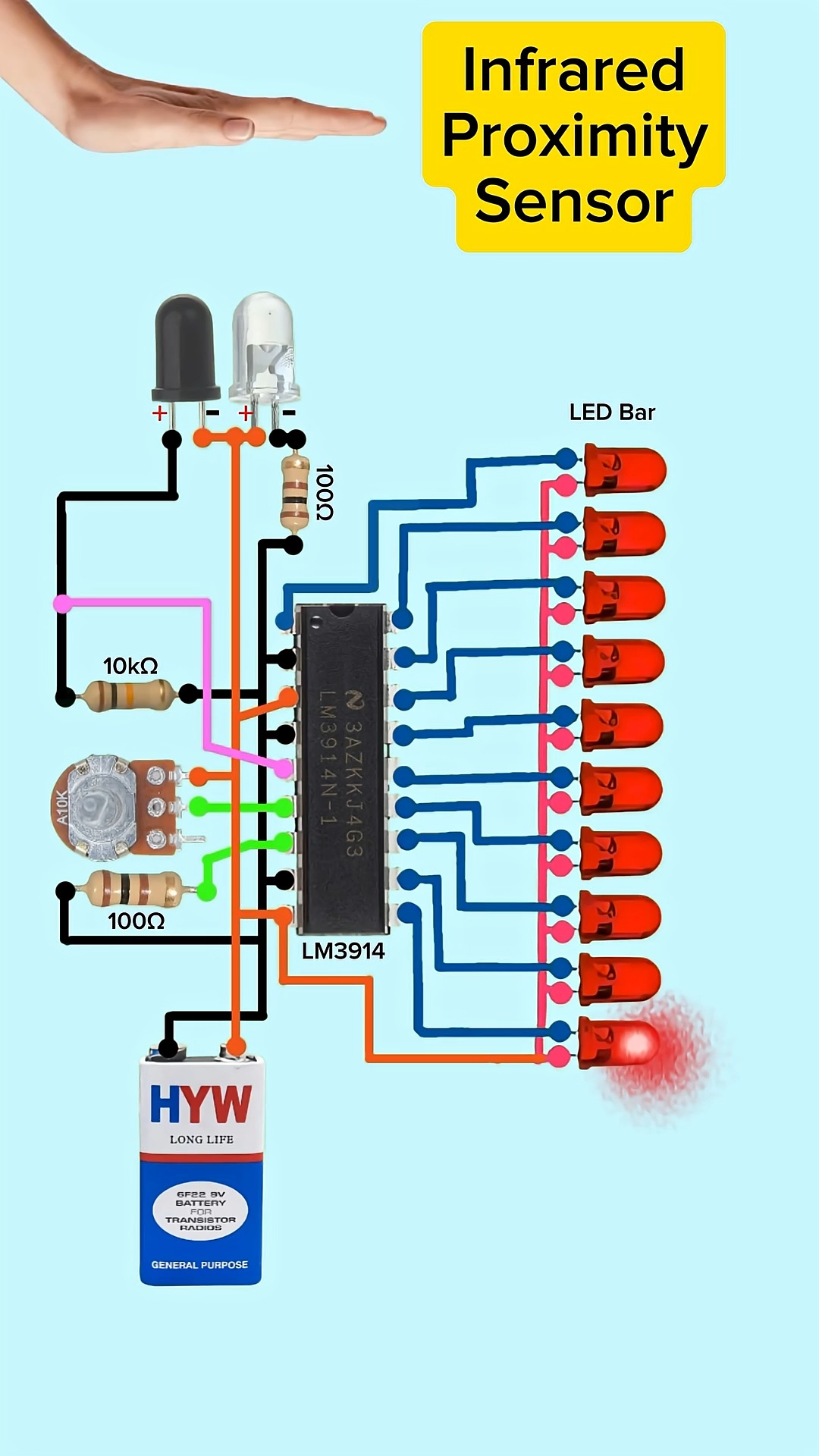 Infrared Proximity Sensor | Led Level Bar | LM3914 Circuit Working ...