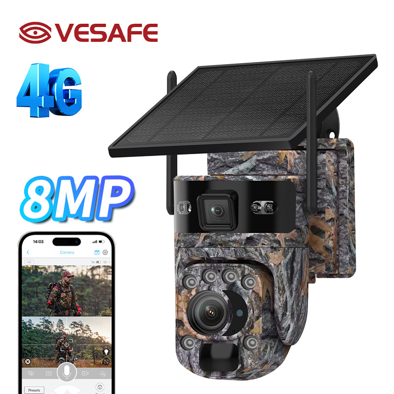 8MP 4G/Wifi Solar Camera Dual Lens 4K 50X Zoom PIR Human Tracking Night ...