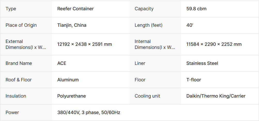 Contêiner refrigerado Thermo King Reefer de 40 pés (40RF) à venda | ACE ...