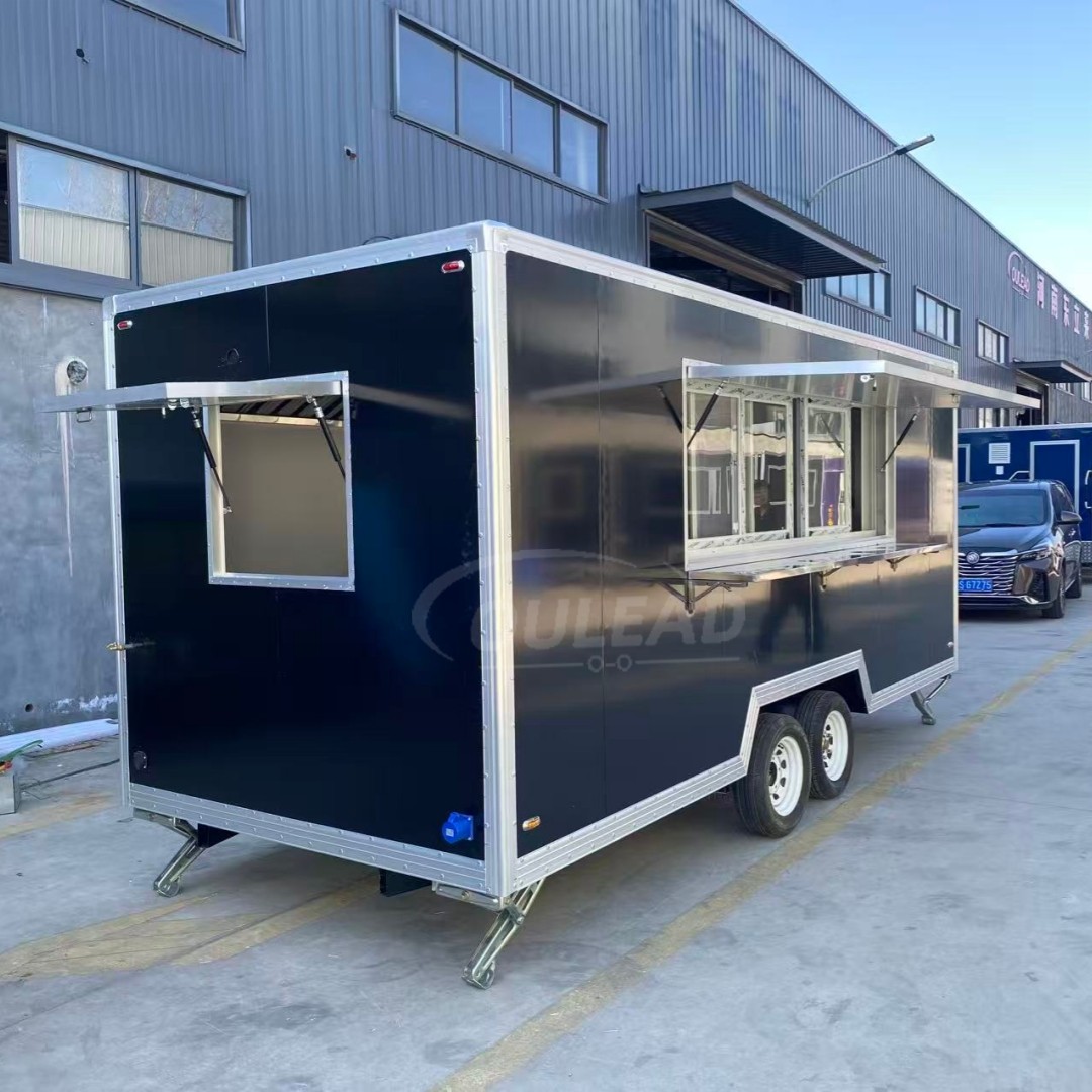 Black Dual - Axle Food Trailer with Multi - Window Design for High ...