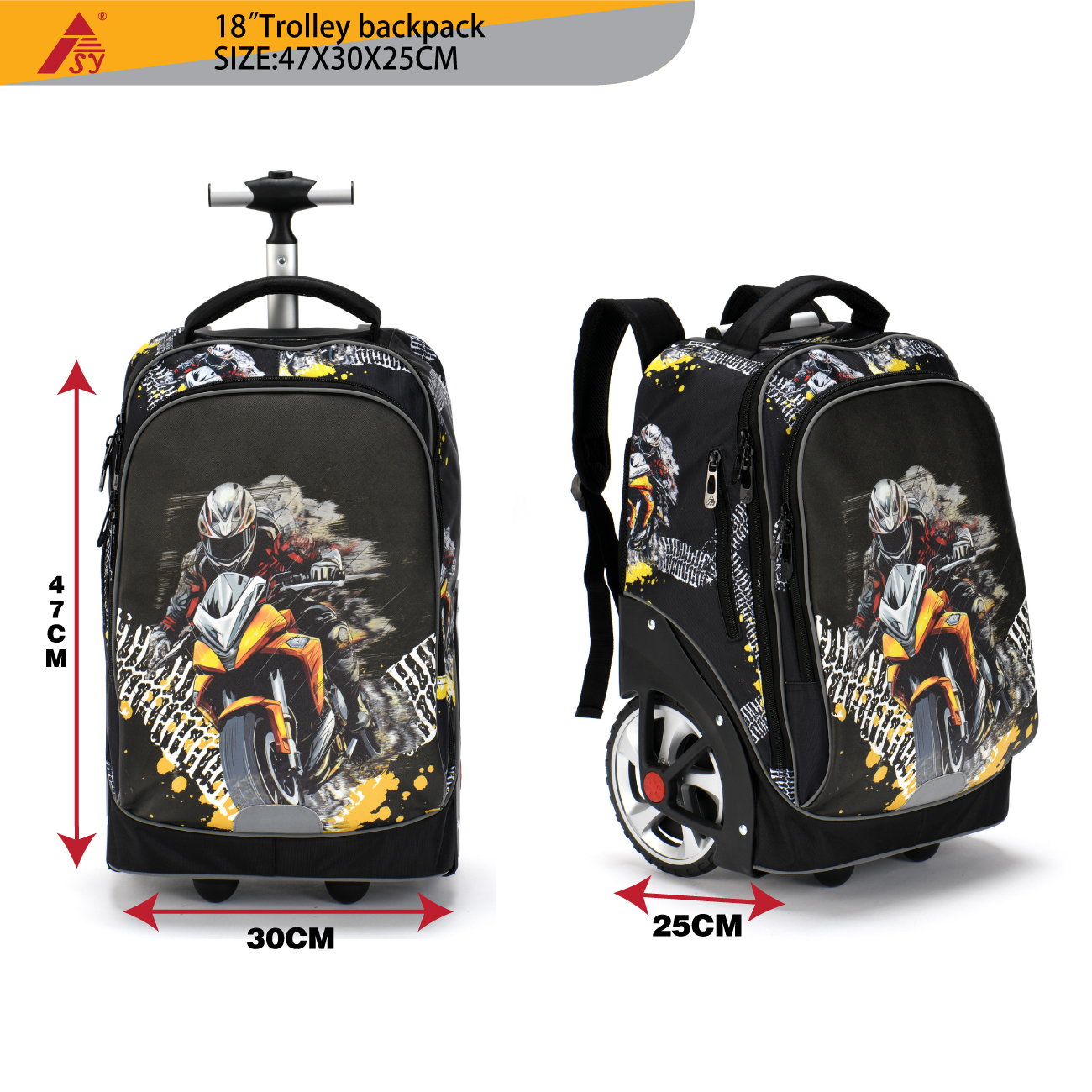 Custom Logo Print Motorcycle Men Mute Wheel Student Backpack Kids ...