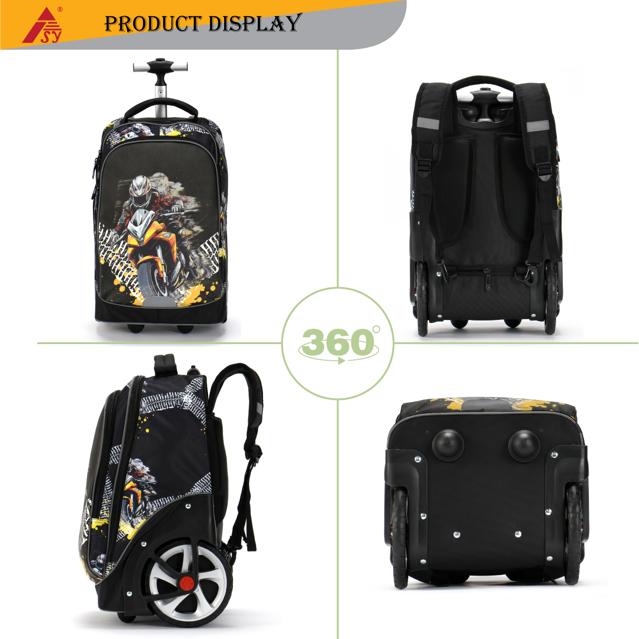 Custom Logo Print Motorcycle Men Mute Wheel Student Backpack Kids ...