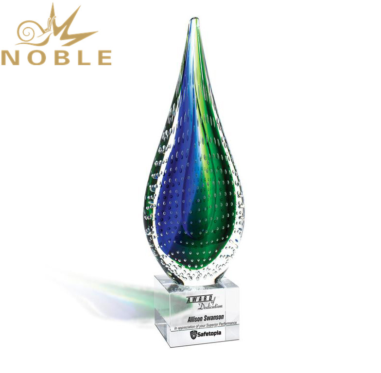 Custom Hand Blown Tear Drop Shape Art Glass Award Trophy