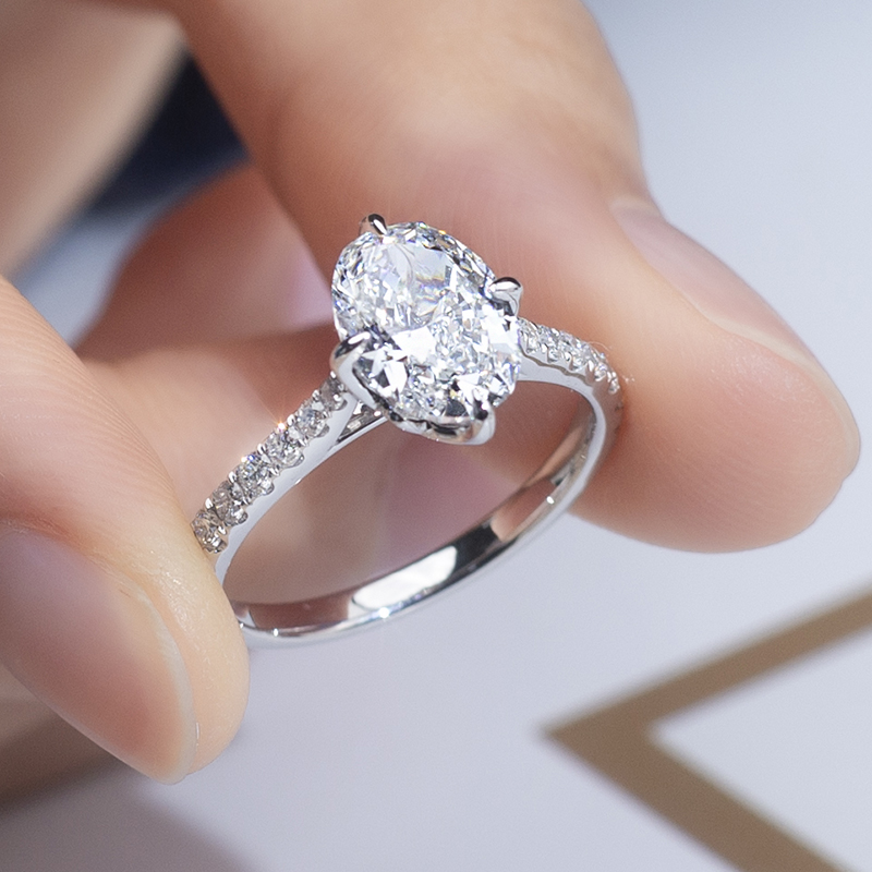 MSR-1416 18K Gold Customized Oval Lab Diamond Solitary Ring | Messi Jewelry