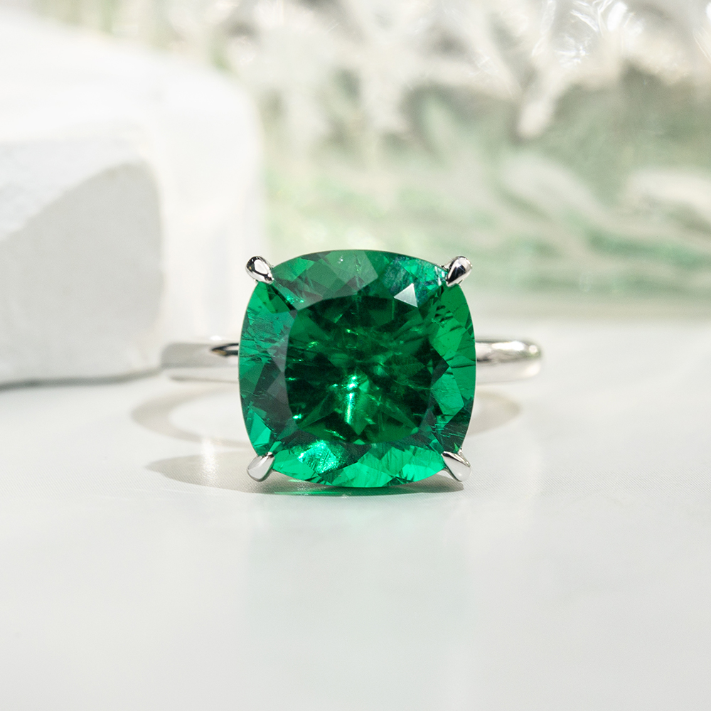 Customized 14K White Gold Best Lab Grown Emerald Ring | Messi Jewelry ...
