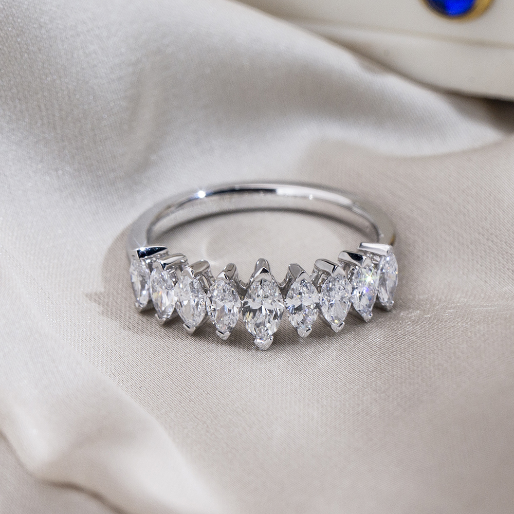 MSR-1669 18k White Gold Marquise Shape Half Eternity Lab Diamond Ring ...
