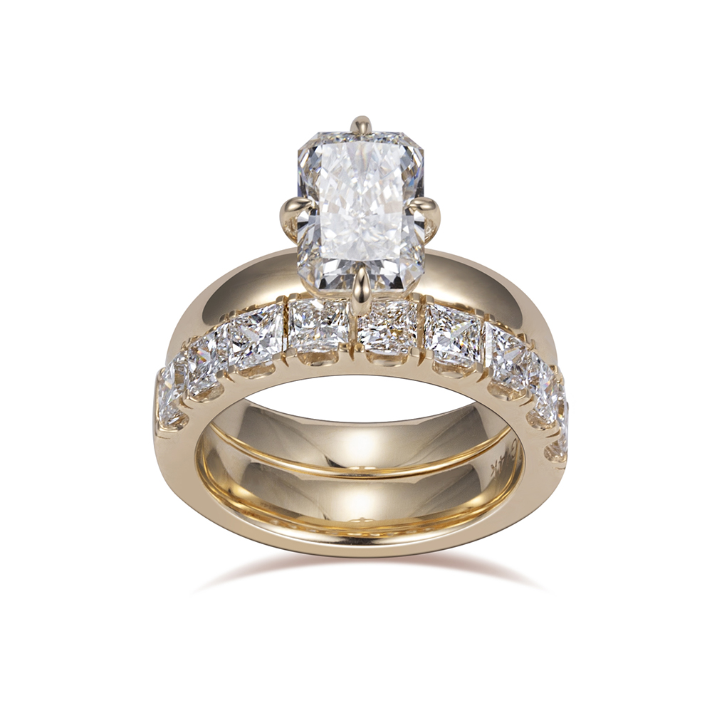 MSR-1798 Lab Diamond 18K Gold Twin Rings Enternity Radiant Cut ...